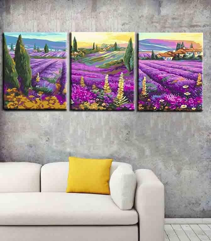 Malen nach zahlen triptychon lavendelfelder