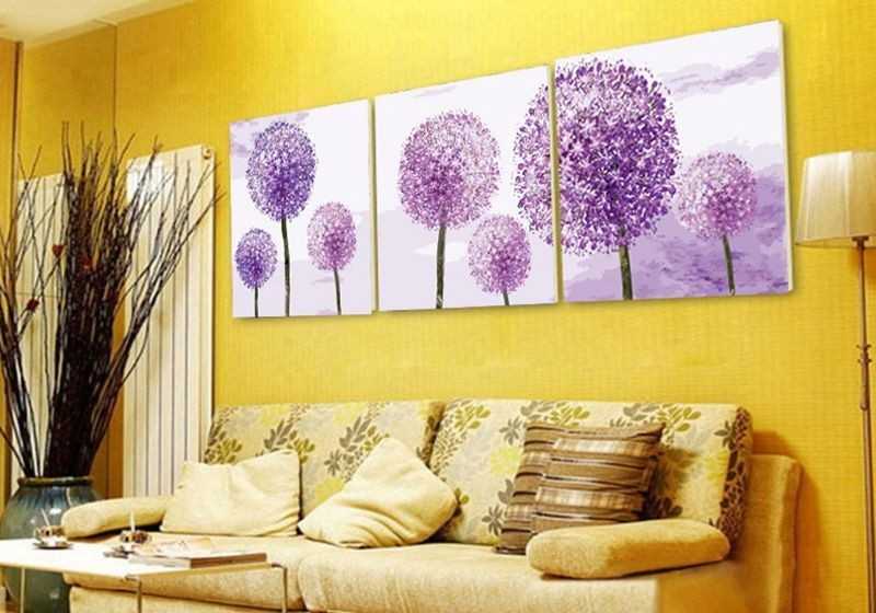 Malen nach zahlen triptychon sternkugellauch mit lila bluten