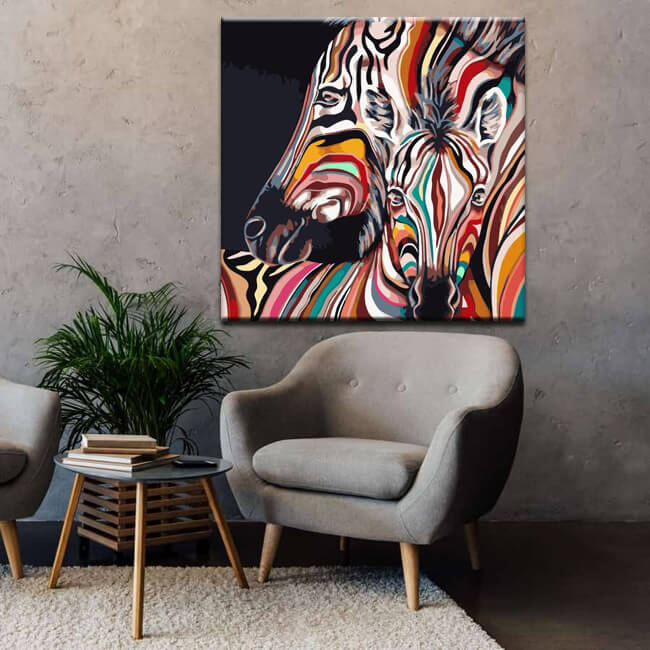 Malen nach Zahlen Bunte Zebra Familien