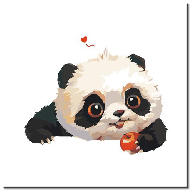Malen nach Zahlen Baby Panda Kunst mit Apfel